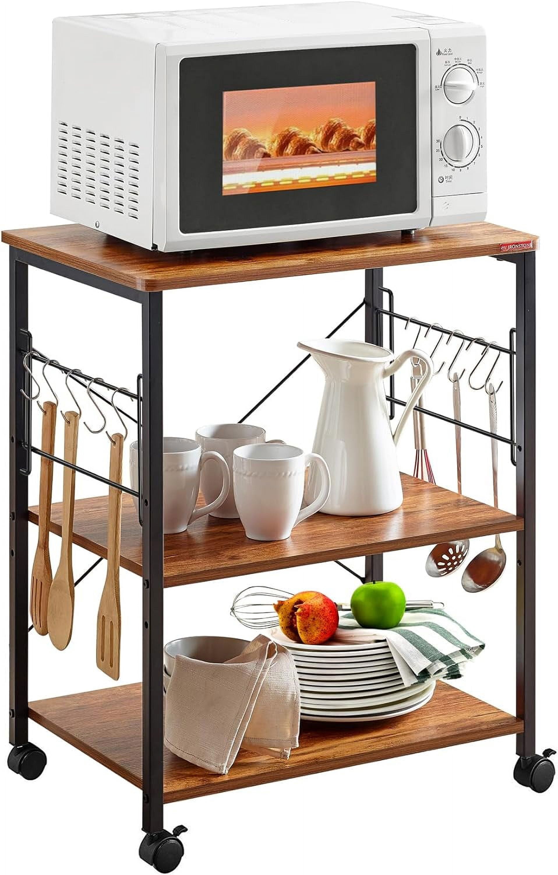 Microwave Cart 23.7'' for Small Space, 3-Tier Coffee Cart Rolling ...