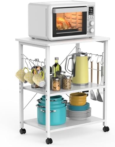 Microwave Cart 23.7'' for Small Space, 3-Tier Coffee Cart Rolling ...