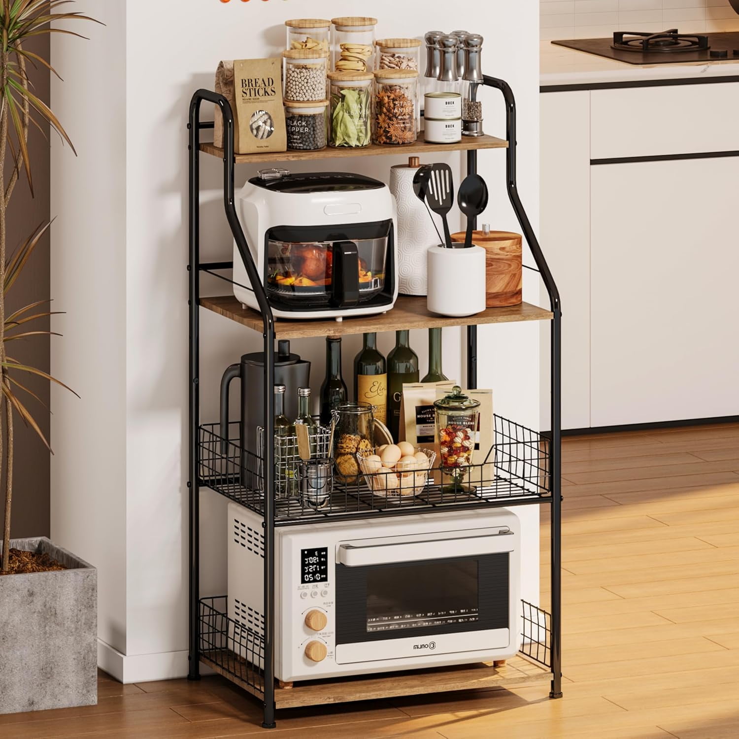 Microwave Cart, Bakers Rack with Storage, Kitchen Coffee Stand Station ...