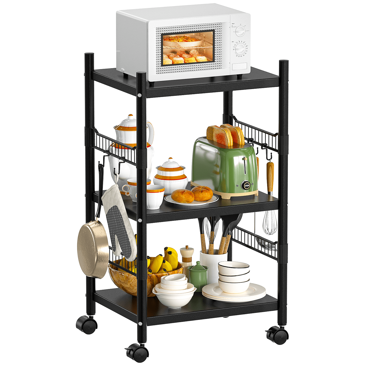 Microwave Cart, Utility Shelf Microwave Stand Storage Cart, Kitchen ...