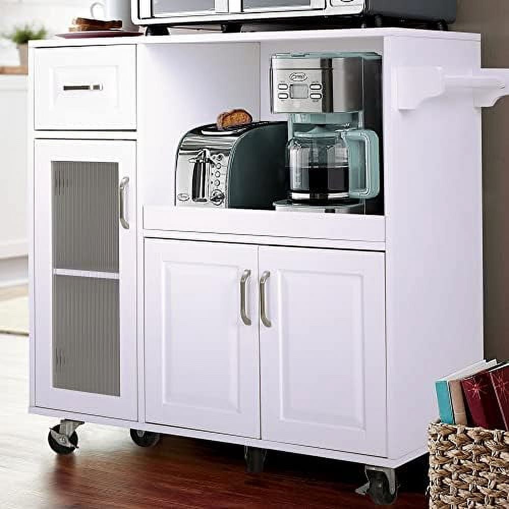 Microwave Cart on Wheels Kitchen Cabinet Movable Kitchen Island Cart ...