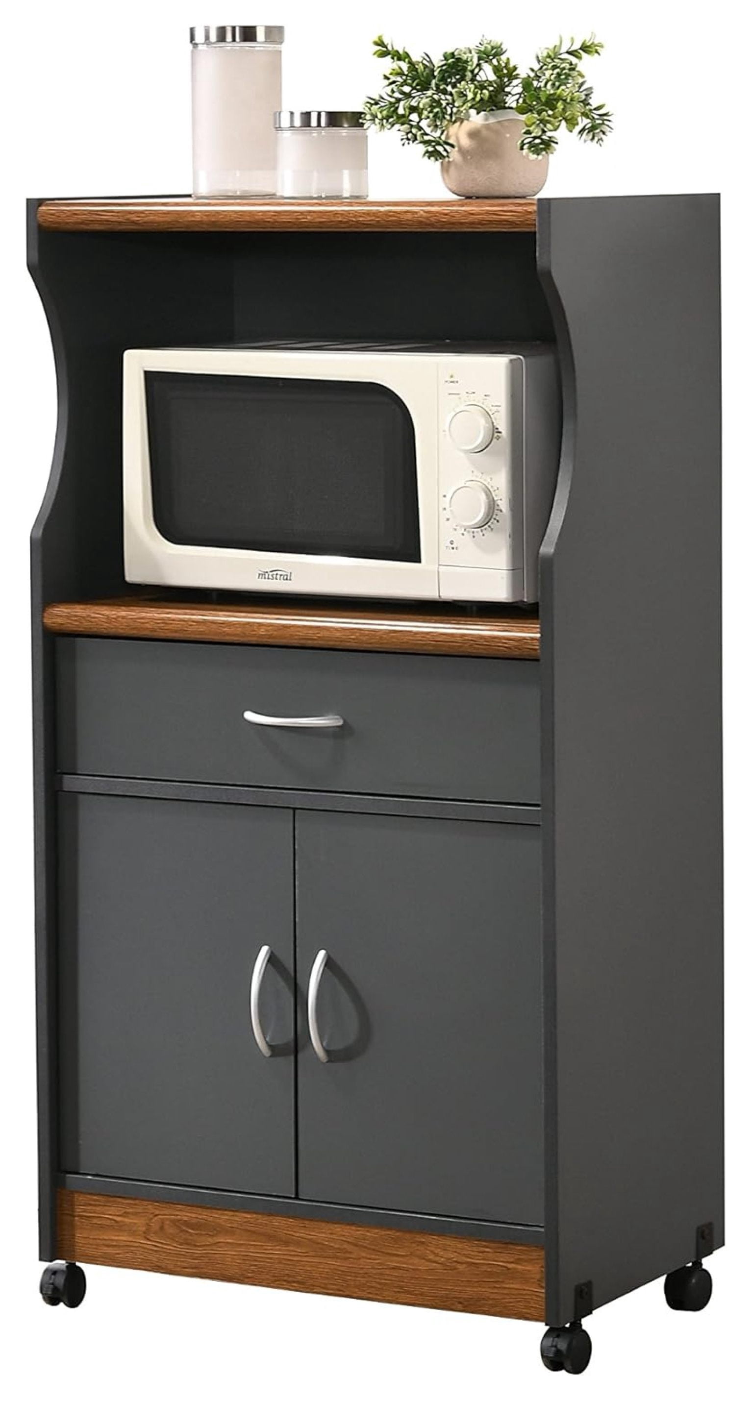 Microwave Cart with One Drawer, Two Doors, and Shelf for Storage, Grey ...
