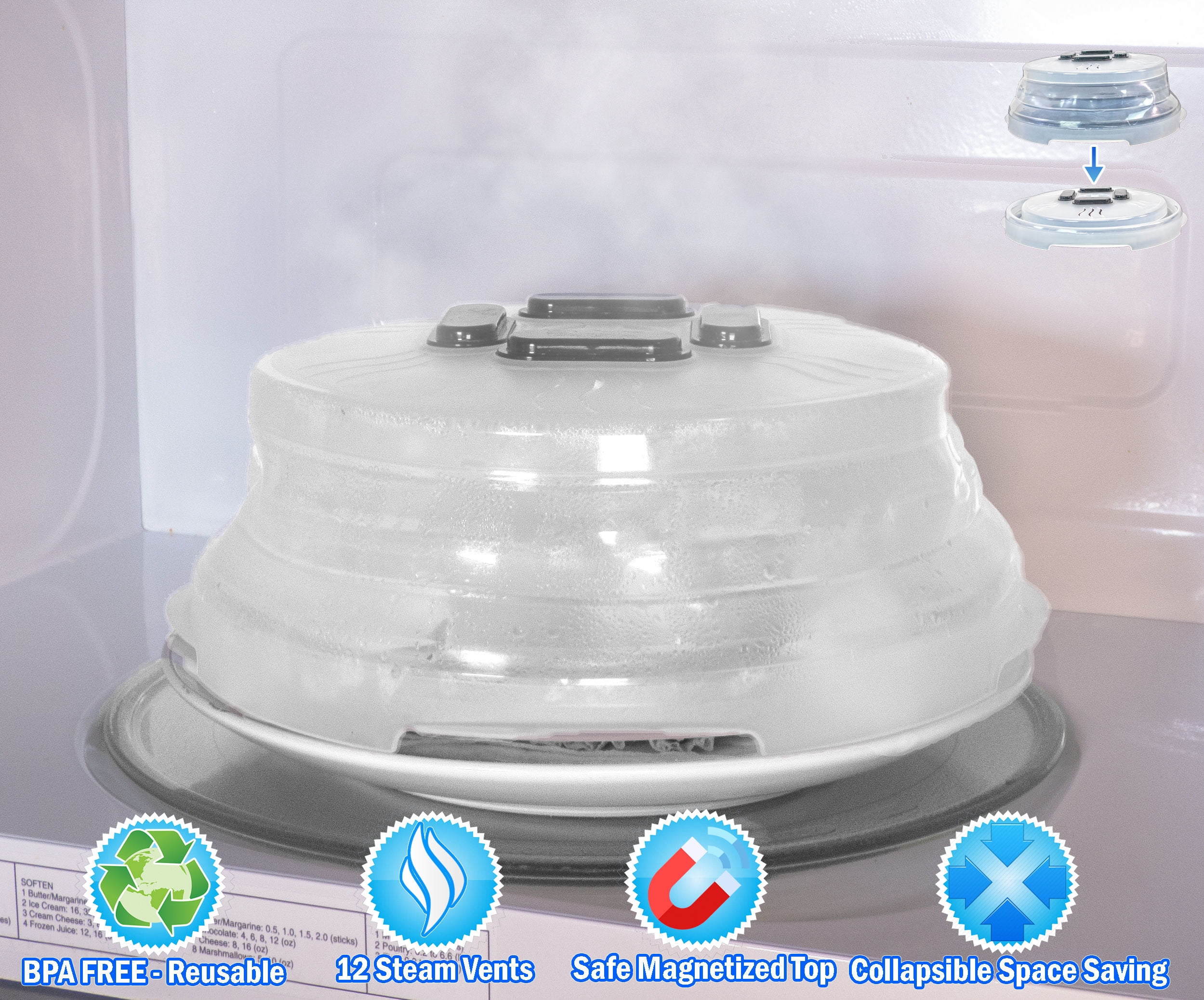 Microwave Collapsible Hovering Anti Splattering Magnetic Food Lid Cover ...