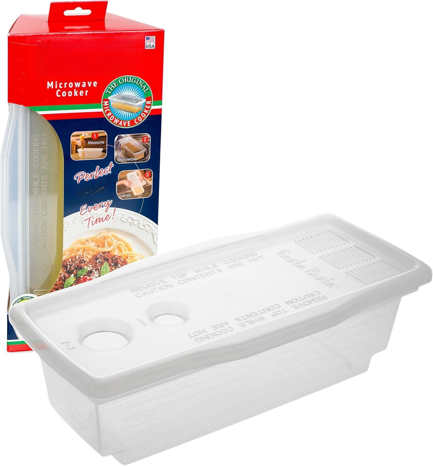 The Microwave Cooker with Lid & Built-in Strainer-No Messes, Waiting ...