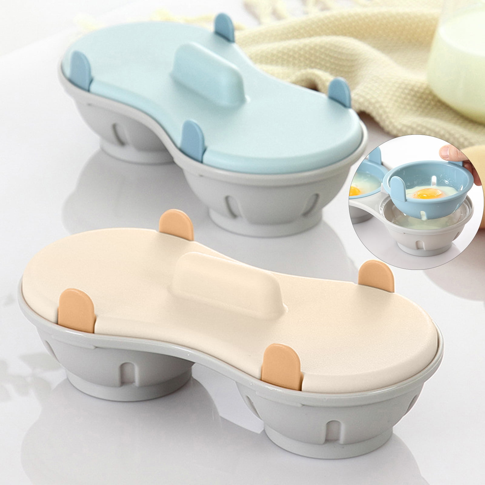 Microwave Double Egg Poacher Maker With Lid Detachable Drain Basket ...