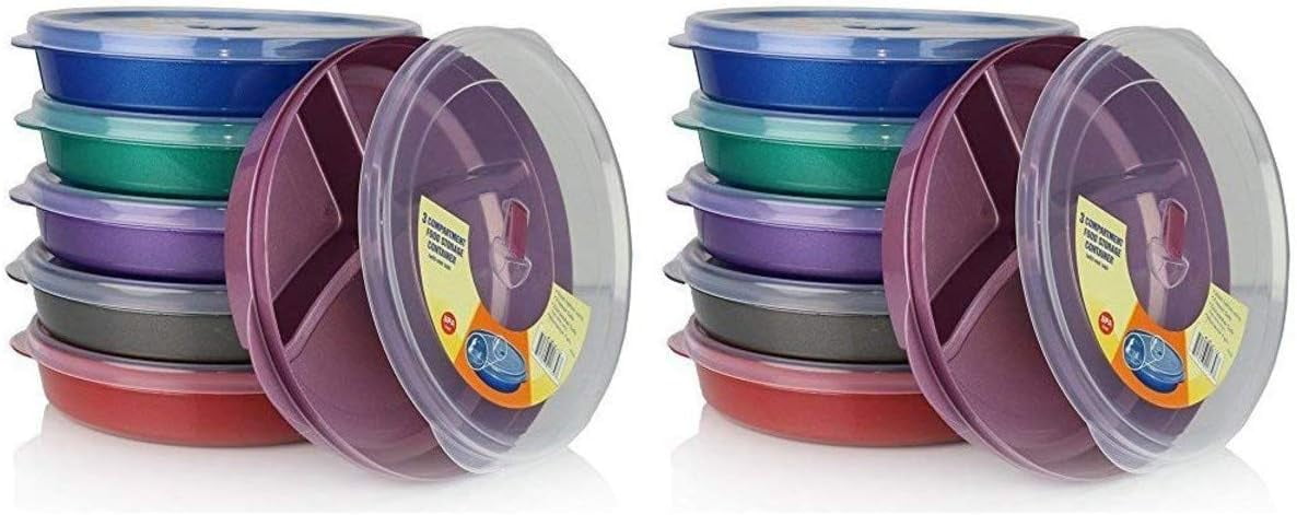 Microwave Food Storage Tray Containers - 3 Section / Compartment, Plain ...