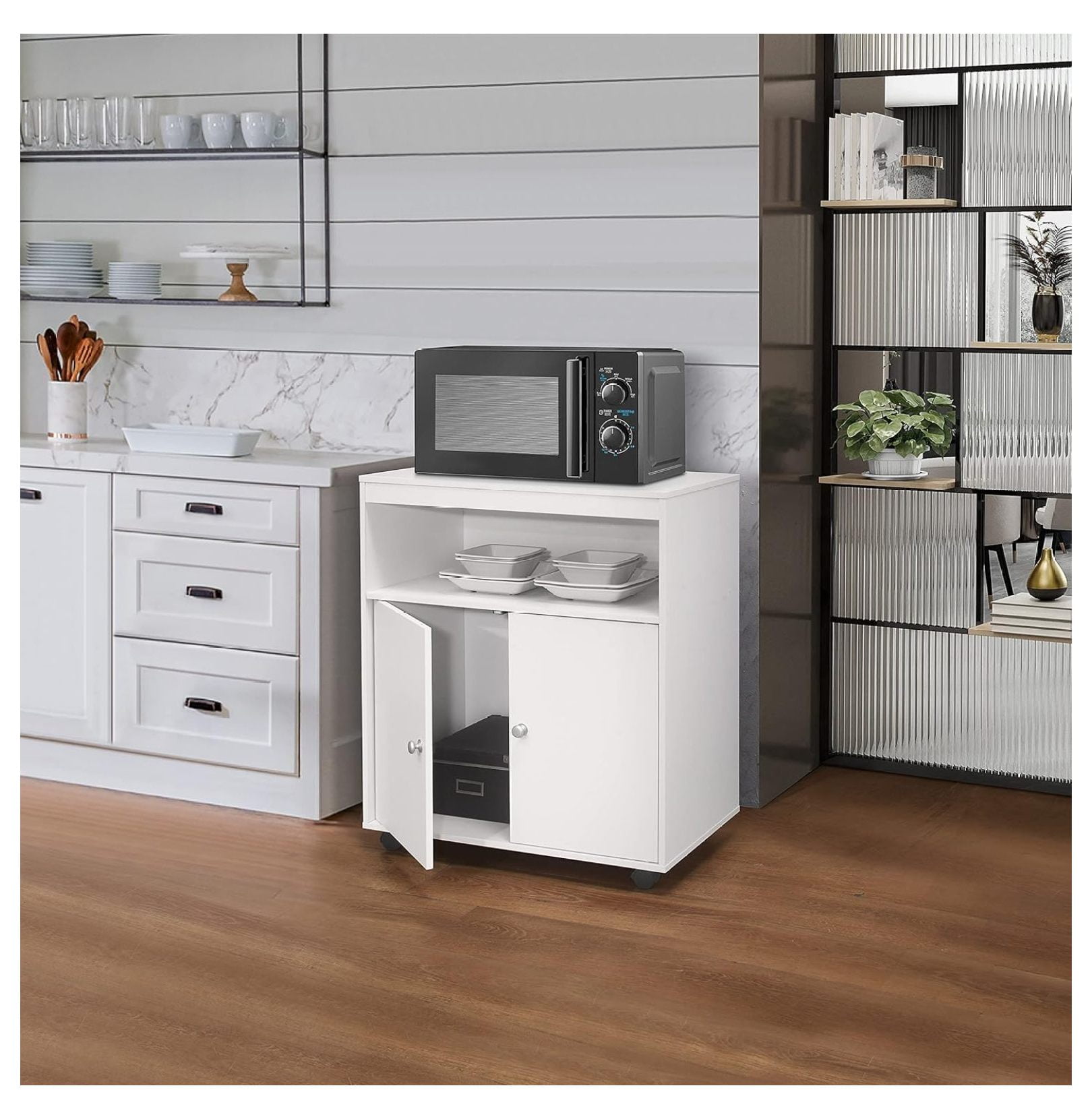 - Microwave Kitchen Cart, 2-Door Accent Storage Cabinet, White ...