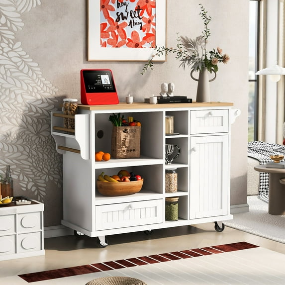 Microwave Kitchen Island Cart / 2 Drawers, Open Space for Appliances ...