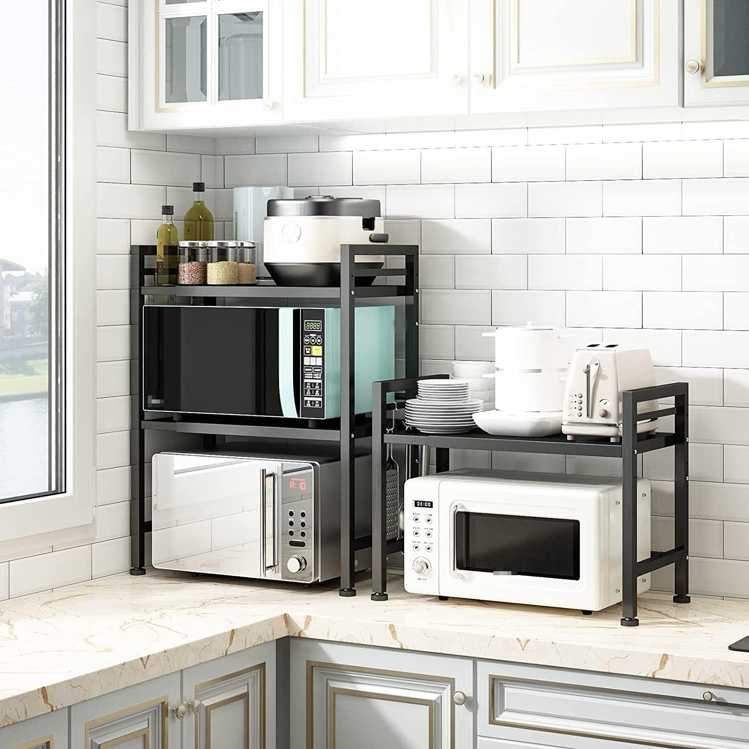 Microwave Oven Rack, Expandable Microwave Stand Countertop Kitchen ...