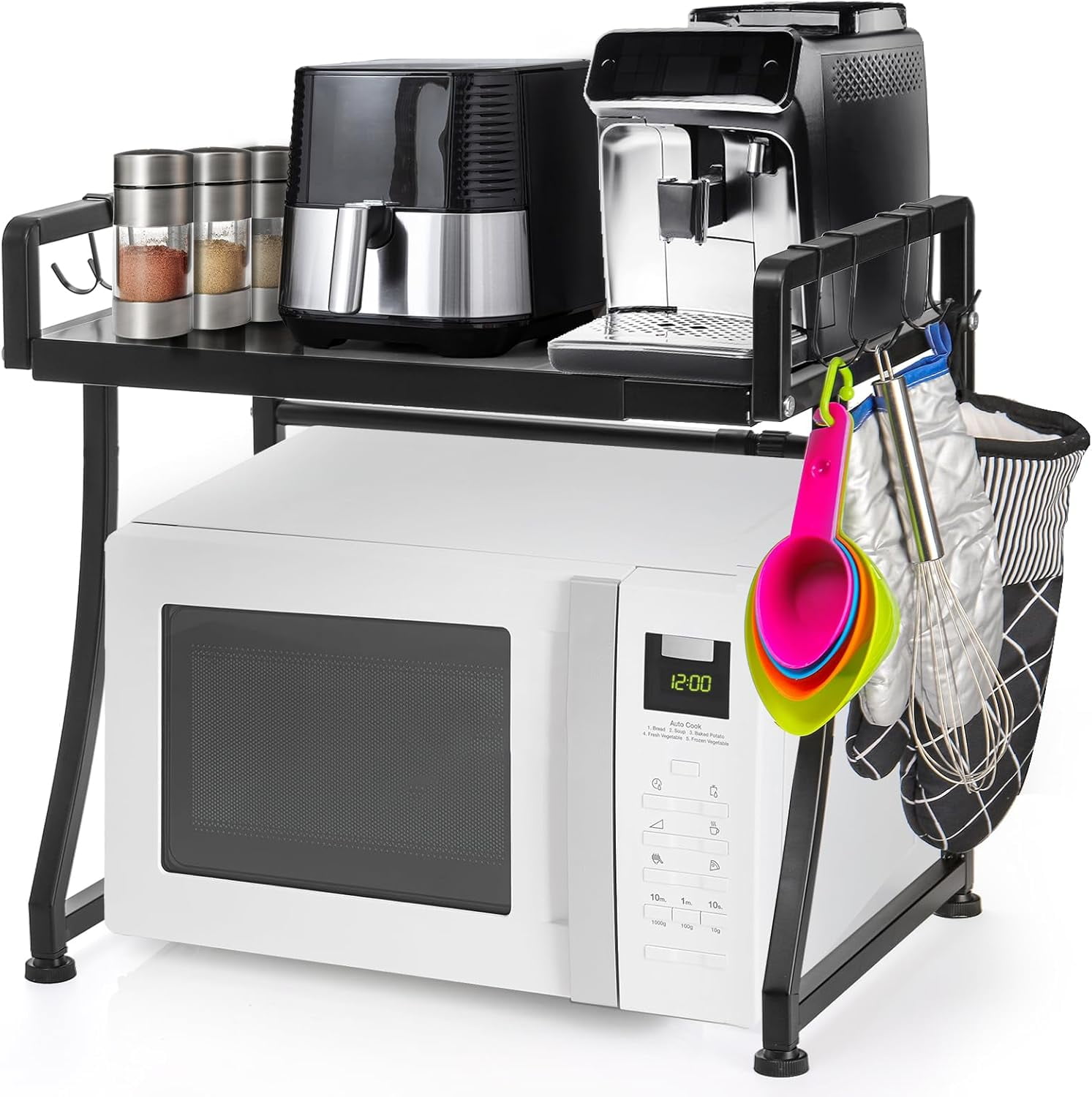 Microwave Oven Rack, Extendable Toaster Stand Utensils Storage with 8 ...