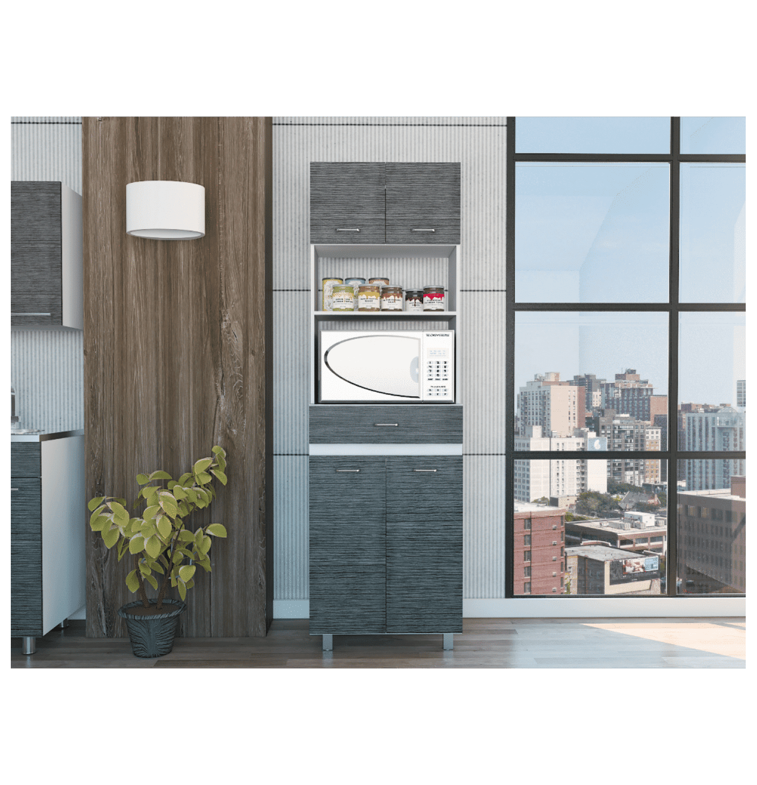 Microwave Pantry Cabinet with Drawers - Kitchen Island Storage - White ...