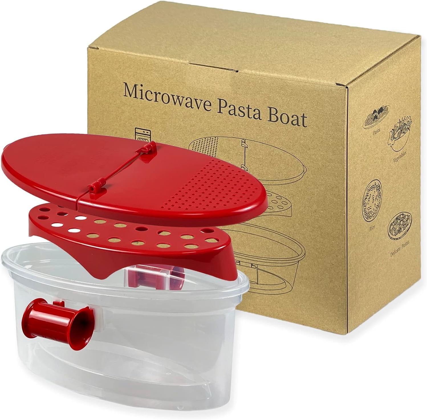 Microwave Pasta Boat with Strainer - Cooker for Rice, Vegetables ...