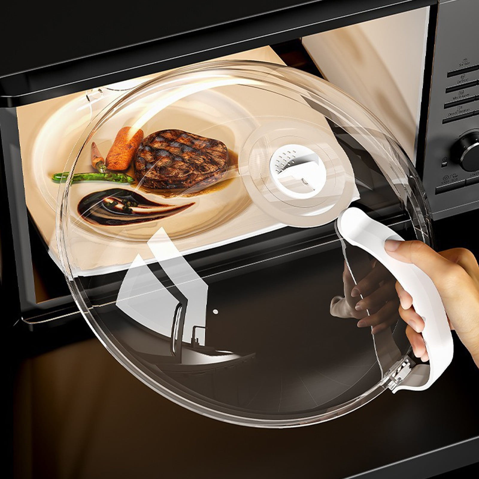 Microwave Plate Cover, Transparent Splash-Proof Reusable Lid with Steam Vent & Handle ...
