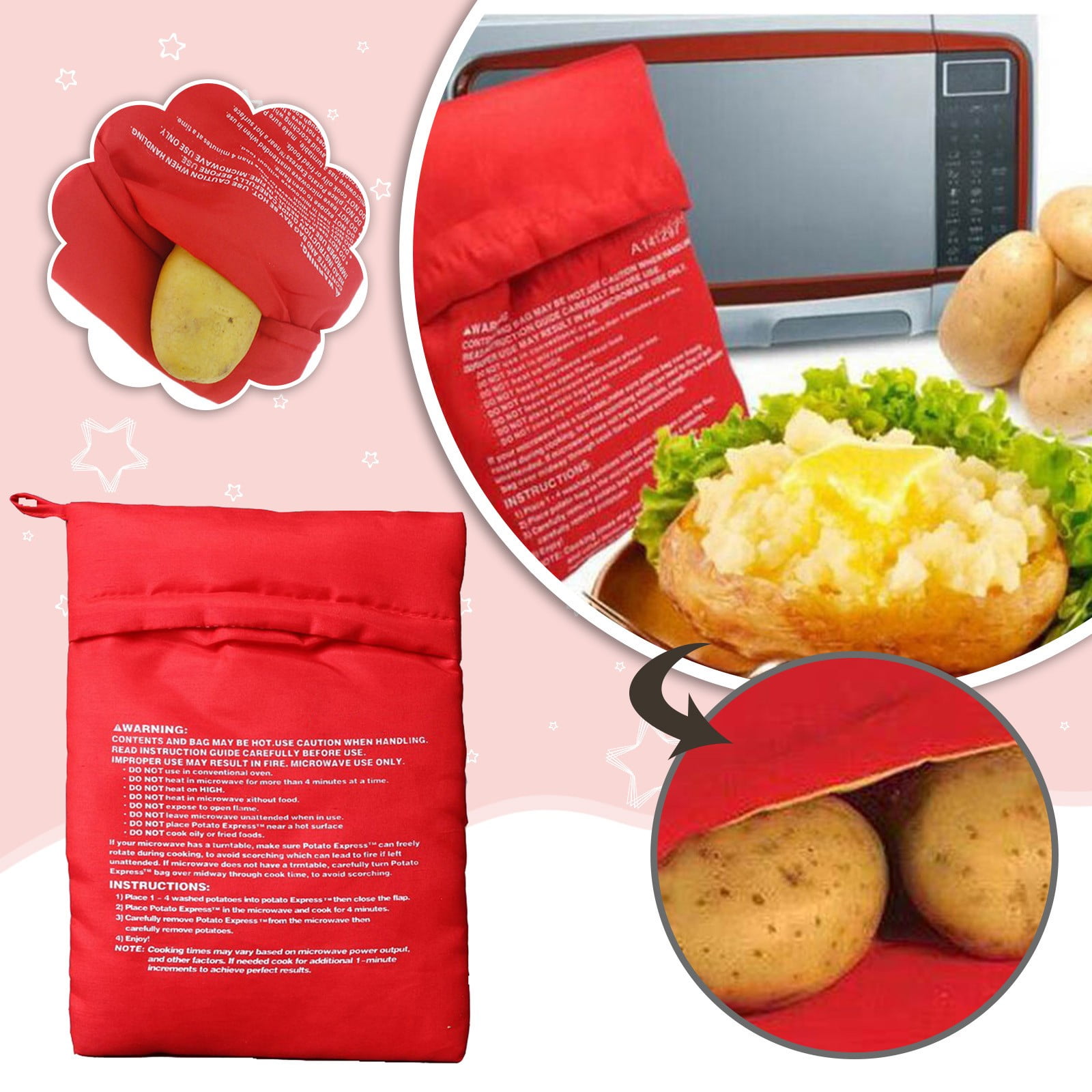 Microwave Potato Bag, 3 Pack of Reusable Microwave Cooker Bag Baked ...