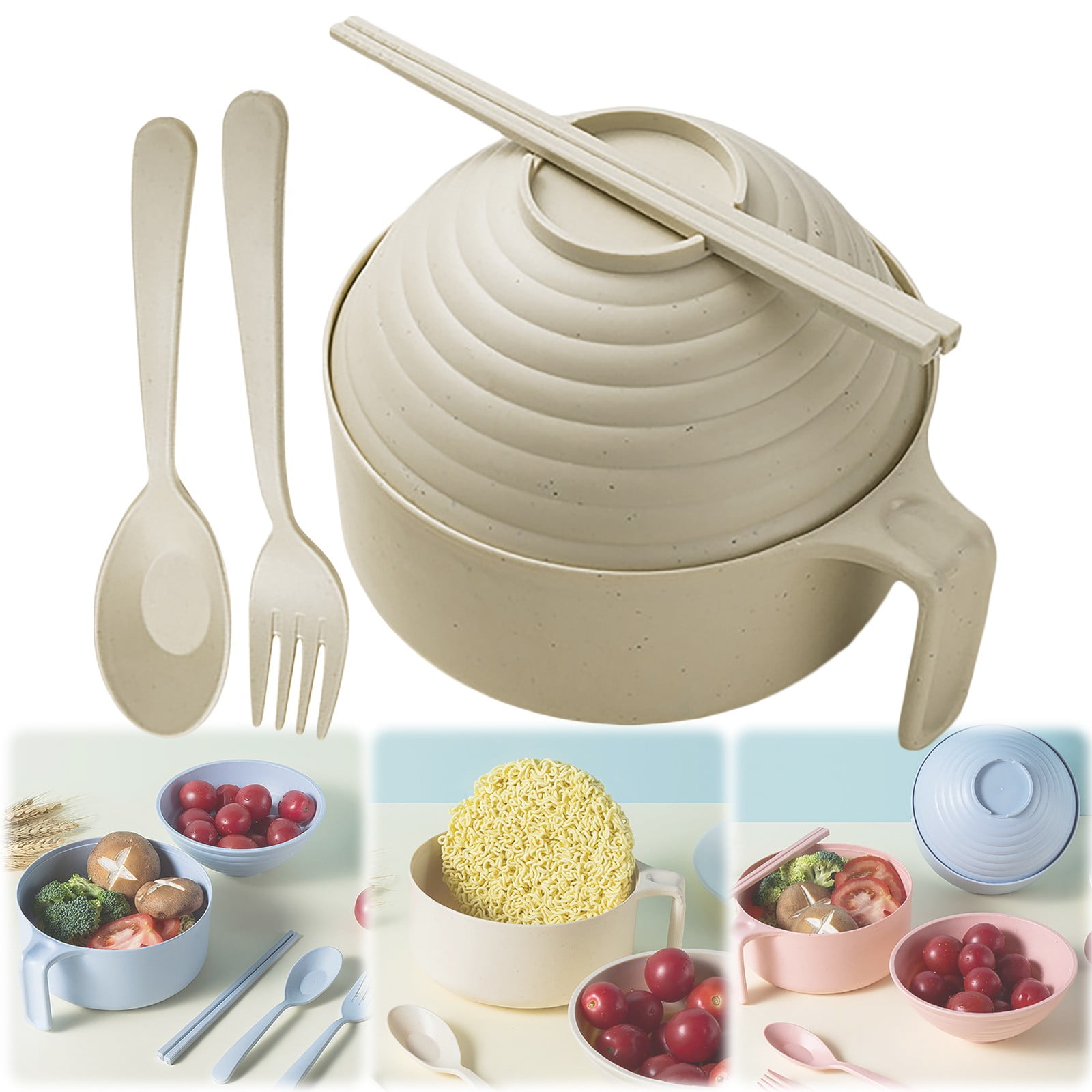 Microwave Ramen Bowl Set, Ramen Cooker Set Portable Noodle Cooker with ...