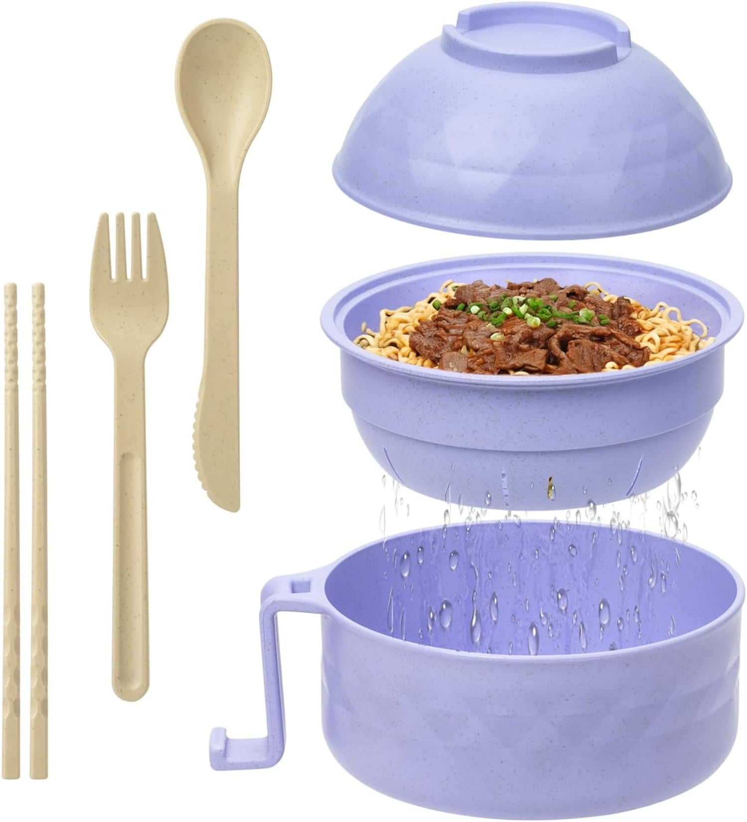 Microwave Ramen Cooker Bowl Set,Happon 40 oz Ramen Cooker with Handles ...