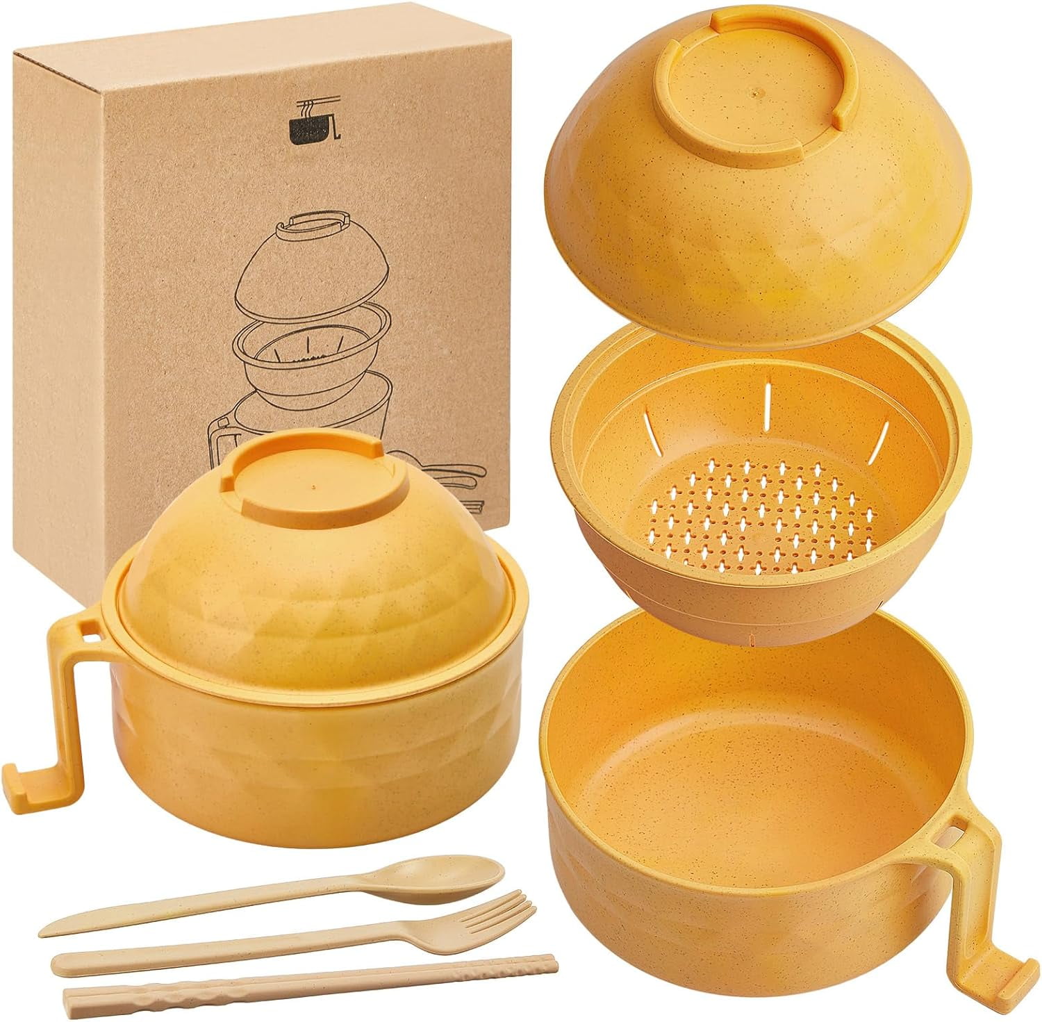 Microwave Ramen Cooker Set 33 oz Quick Ramen Bowl Set Microwave Noodle ...