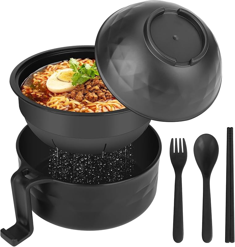 Microwave Ramen Noodle Bowl Set with Chopsticks, Spoon, Fork – 32 oz ...