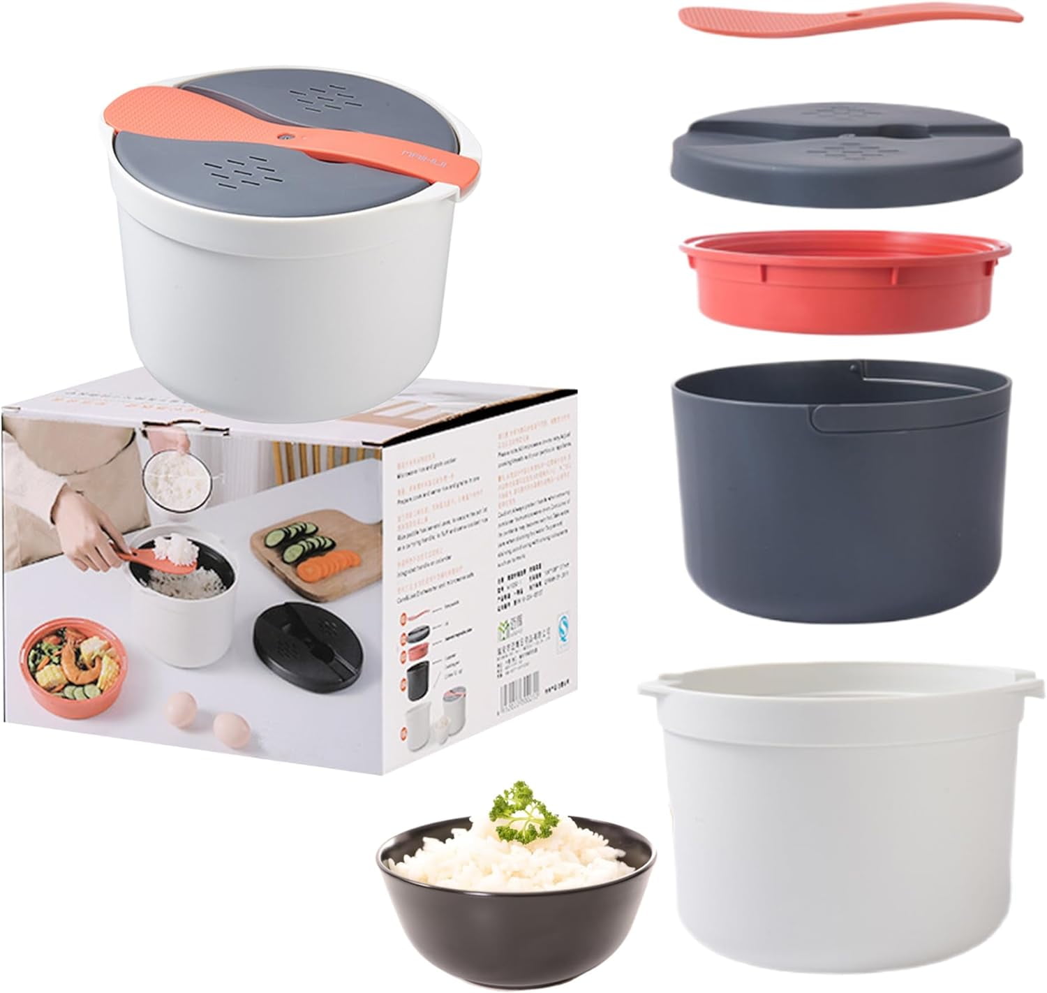 Microwave Rice Cooker Steamer Set: 2L Microwave Pasta Cooker with Rice ...