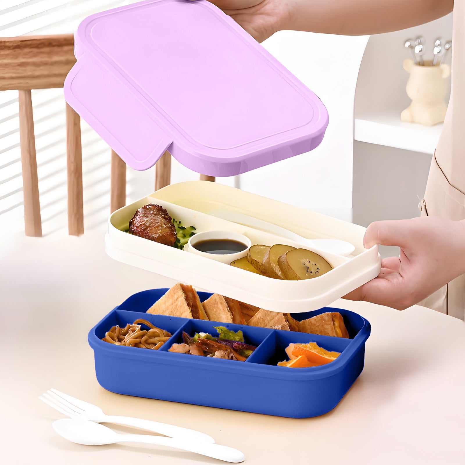 Microwave Safe Bento Lunch Box with Compartments | 1670ml Leak Proof ...