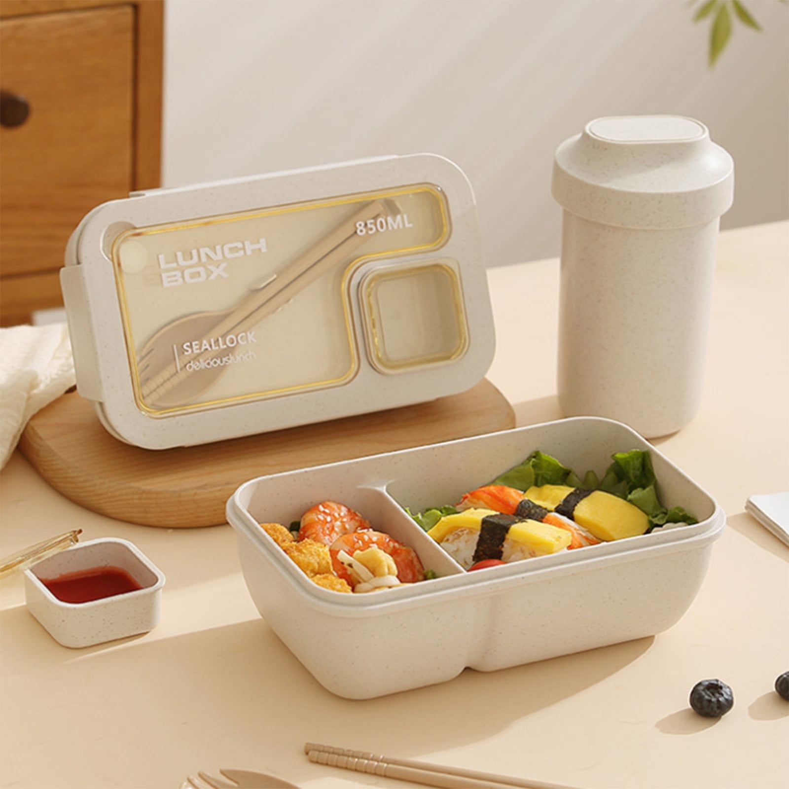 Microwave Safe Bento Lunch Box Set with Utensils - 3 Compartment ...