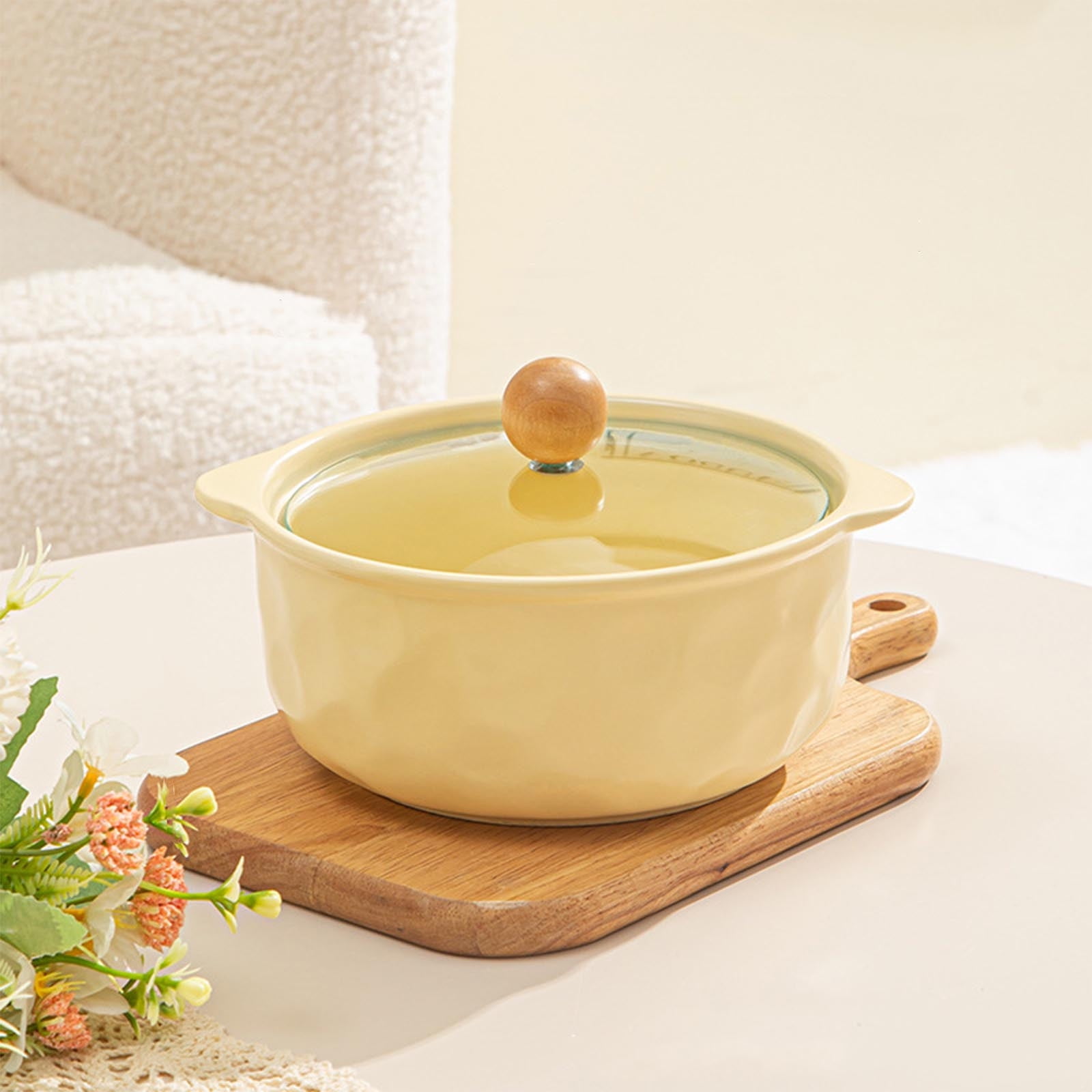 Microwave Safe Ceramic Instant Rice Bowl with Lid - Durable Double Ear ...