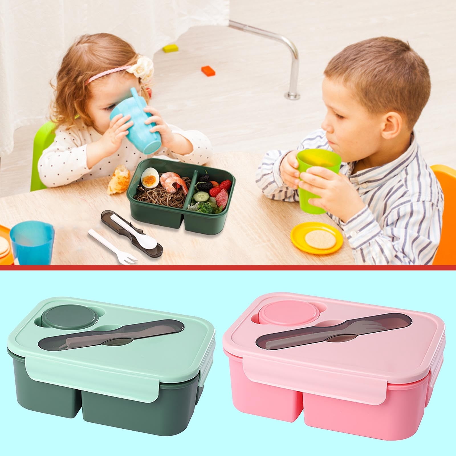 Microwave Safe Lunch Box with Compartments & Utensils, 1250ml Leakproof ...