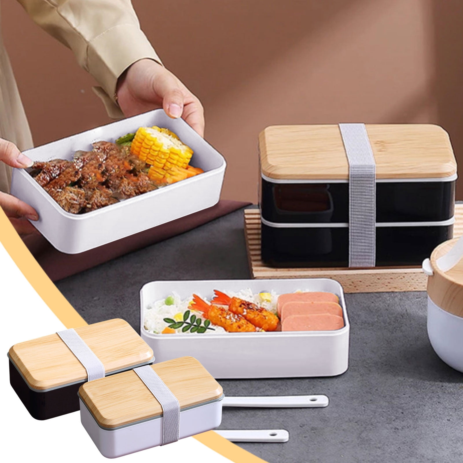 Microwave-Safe Plastic Bento Lunch Box with Spoon & Fork - 18.5x10.6x5 ...