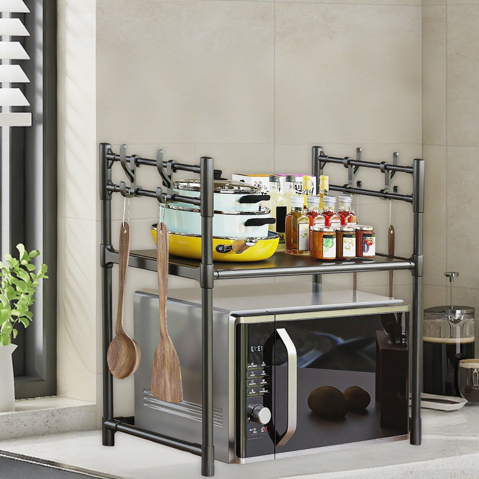 Microwave Shelf, Heavy-Duty Kitchen Organizer Rack with Spice Towel ...
