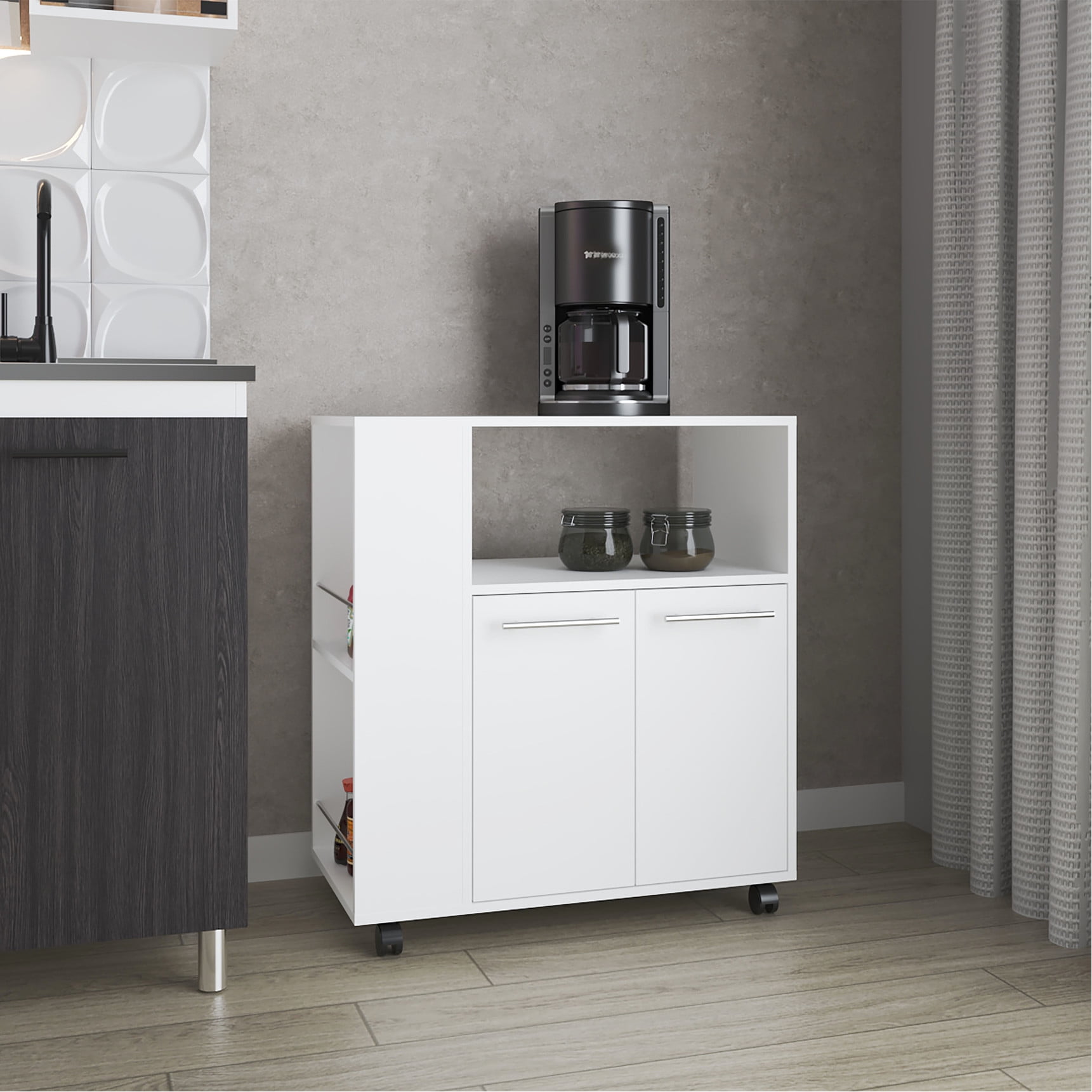 Microwave Shelf and Open Storage / Two-Door Cabinet for Cookware ...