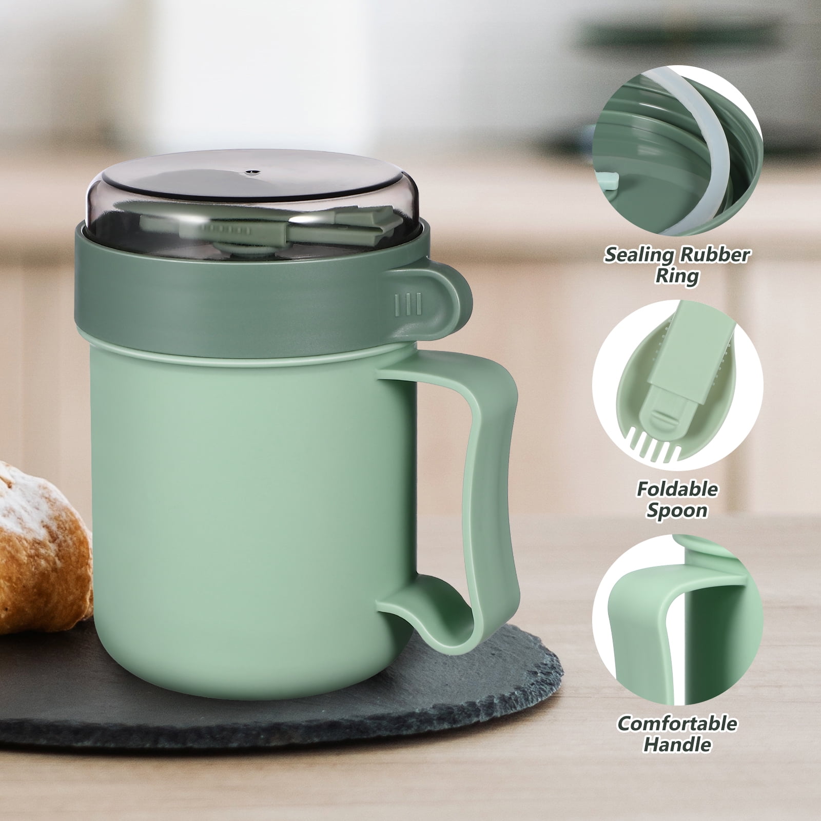Microwaveable Soup Mug with Lid, Foldable Spoon, and Handle - Portable ...