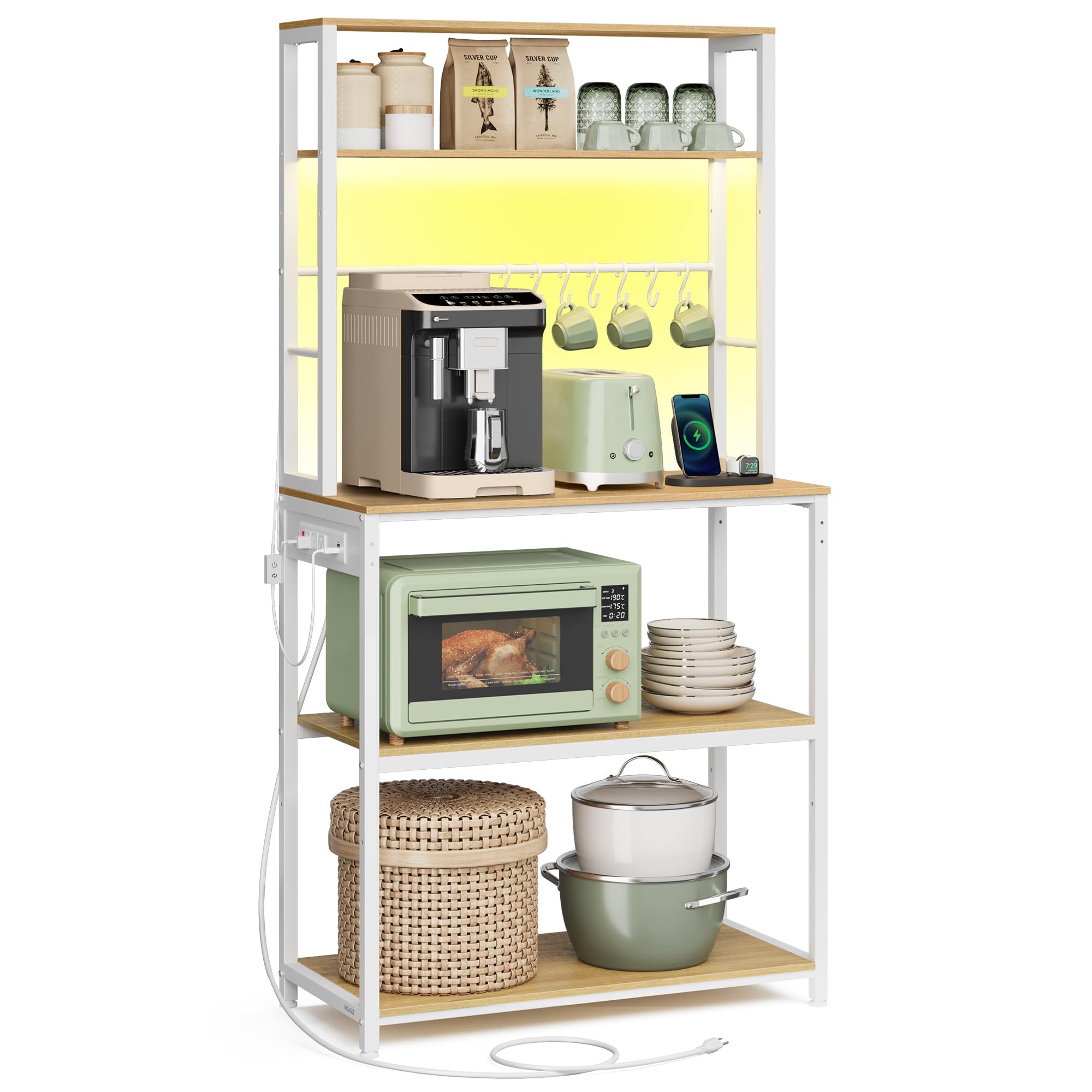 Microwave Stand with Built-in LED Light Strip, Coffee Bar for Kitchen ...