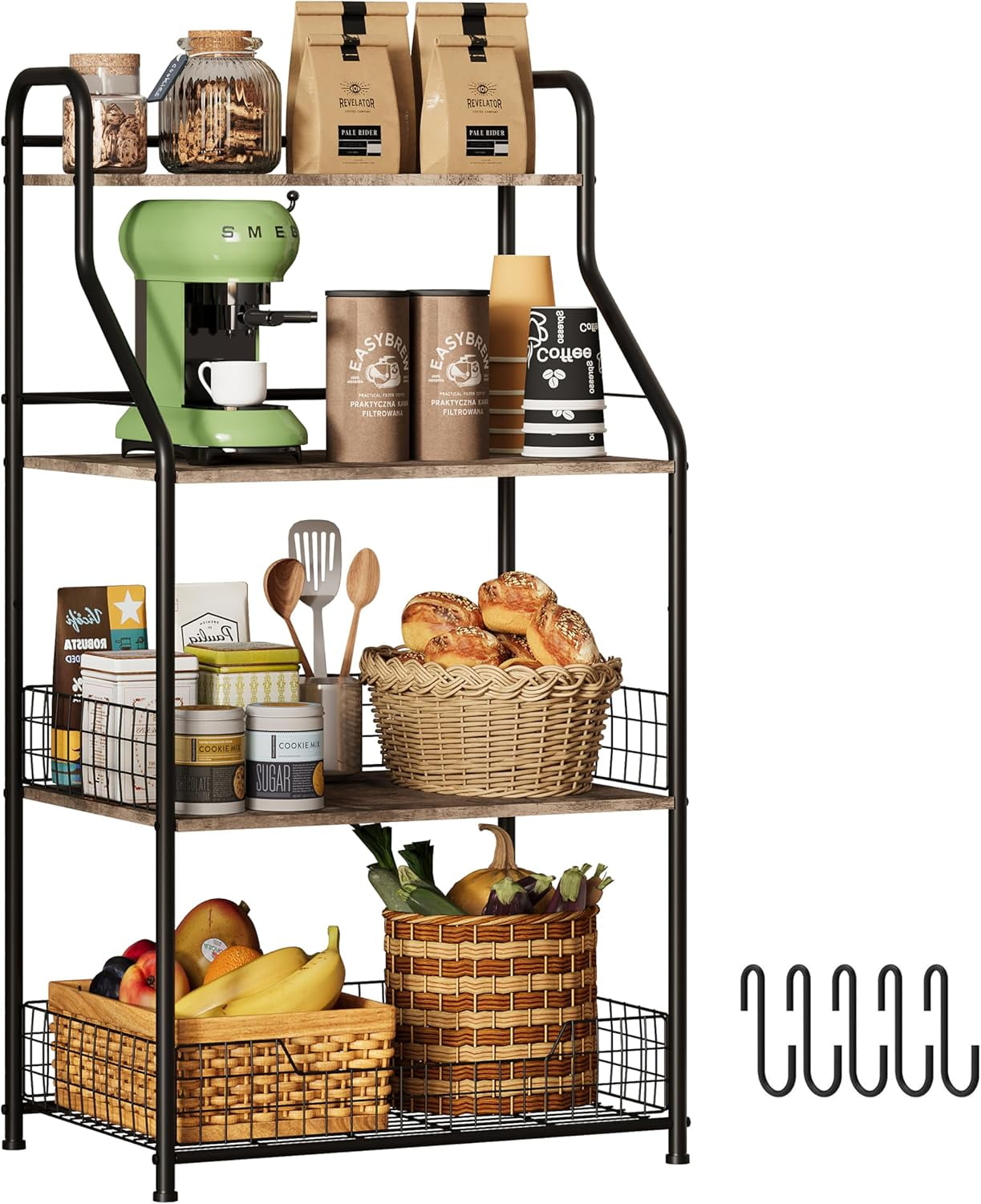 Microwave Stand with Storage 4-Tier, Bakers Racks for Kitchens, Coffee ...