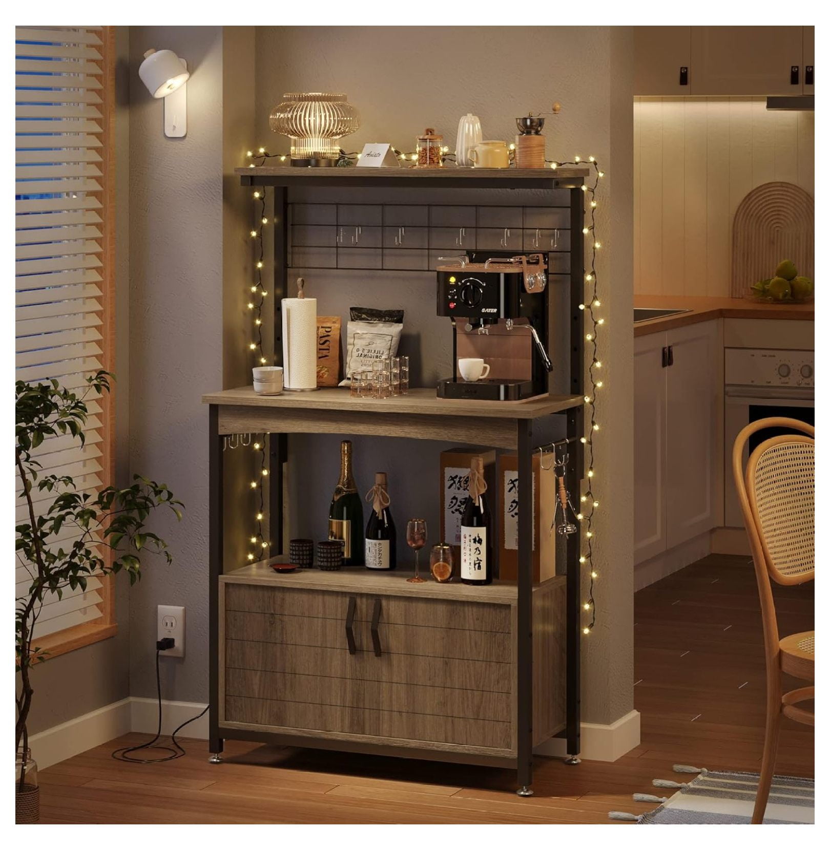 Microwave Stand with Storage Cabinet, Height-Adjustable Bakers Racks ...