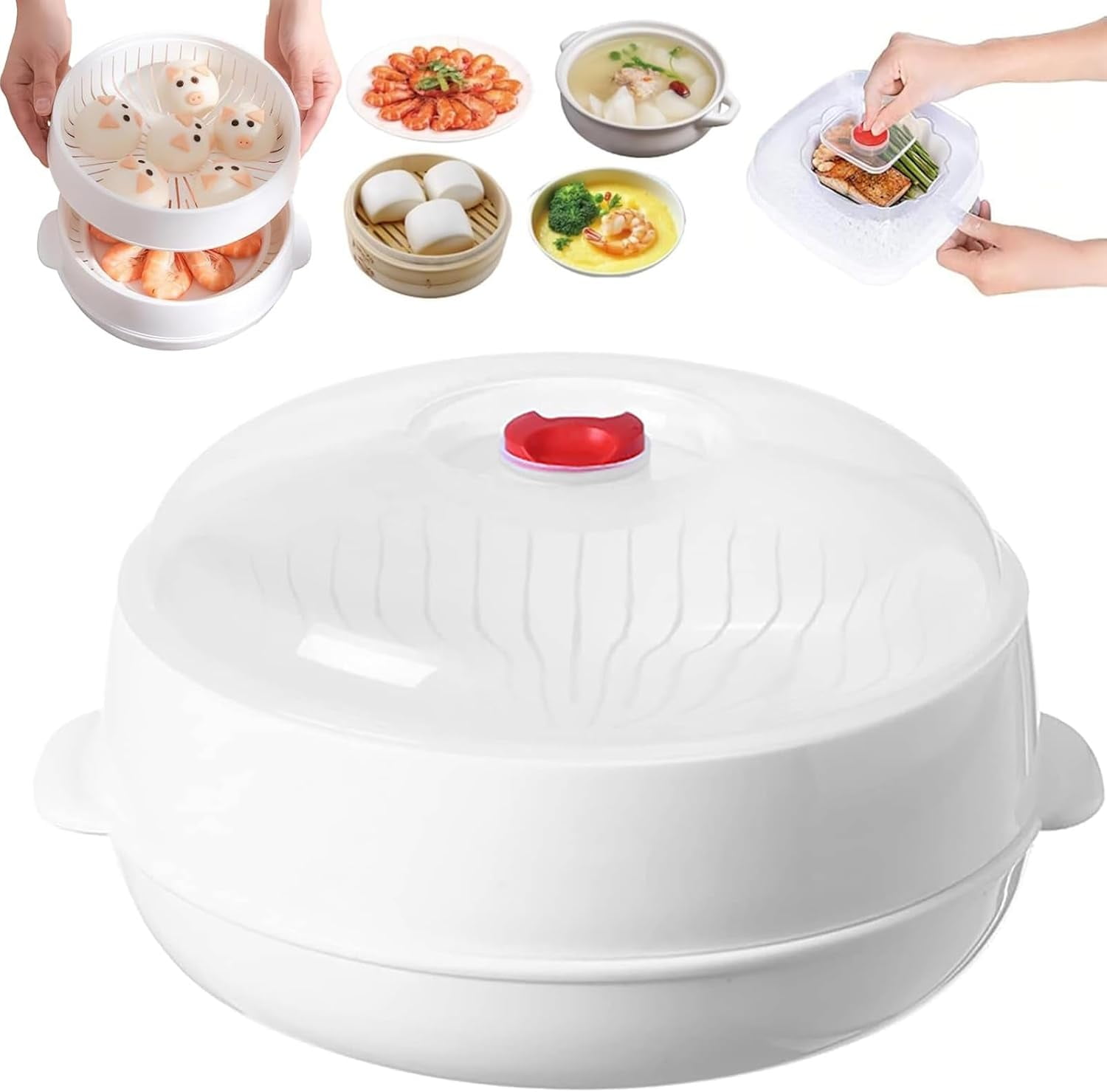 Microwave Steamer, 2-Tier Stackable Food Steamer with Lid, BPA-Free ...