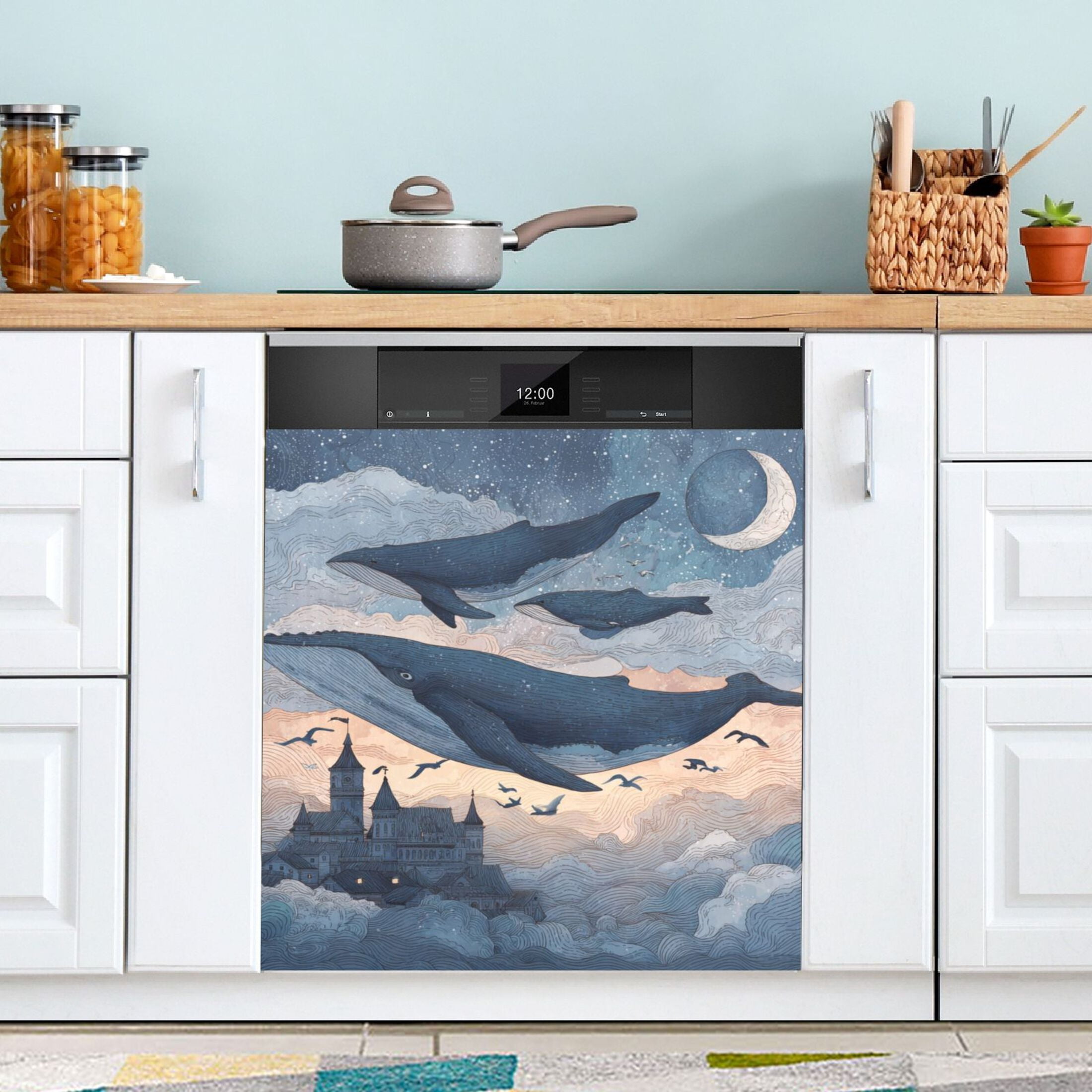Microwave Washing Machine Stickers for Kitchen Home Decor Whales Flying ...