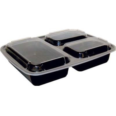 Microwaveable 3 Compartment Black Rectangular Container Lid Combo 150 ...