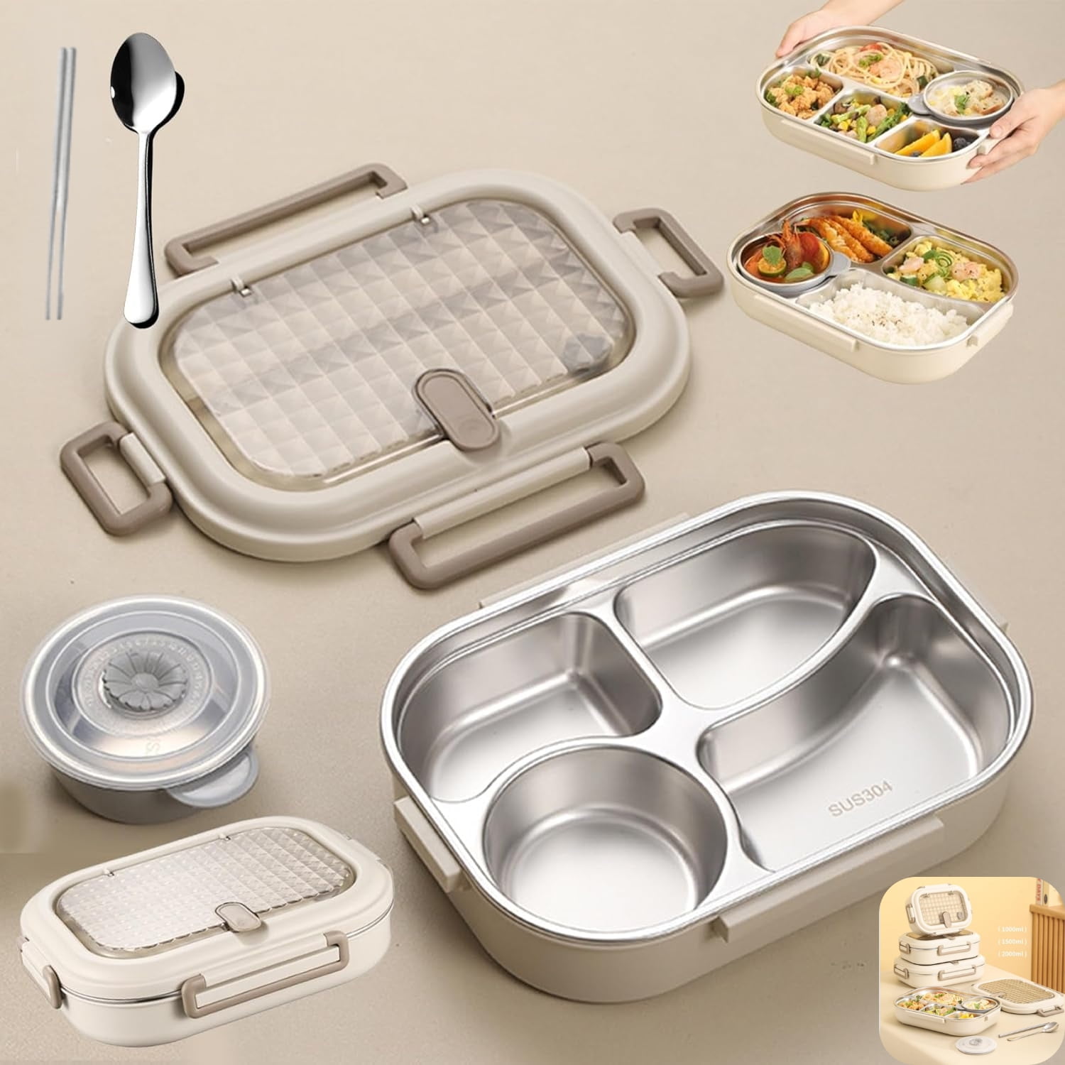 Microwaveable Stainless Steel Insulated Bento Box(Large capacity ...