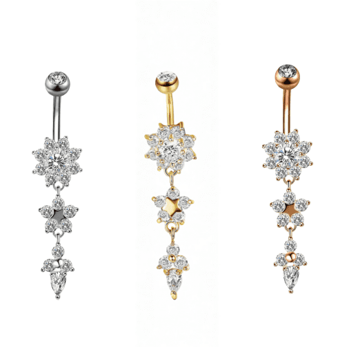 Mictong navel ring, fashionable navel ring, crystal flower pendant ...
