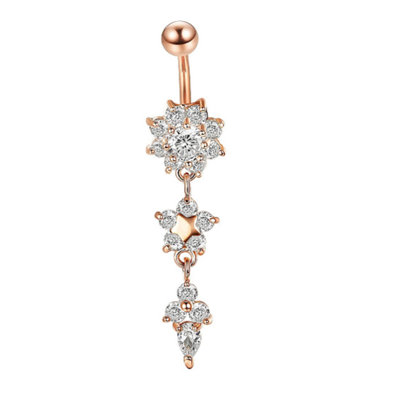 Mictong navel ring, fashionable navel ring, rhinestone flower pendant ...