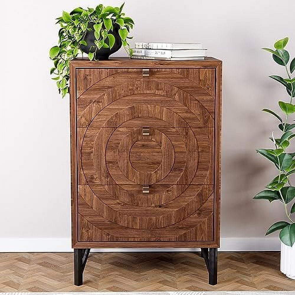 Mid 3 Drawer Dresser, Modern Chest of Drawers with Concentric Circles ...