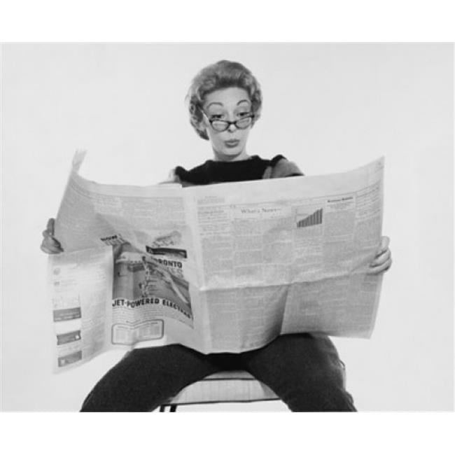 Mid Adult Woman Reading a Financial Newspaper & Making a Face Poster ...