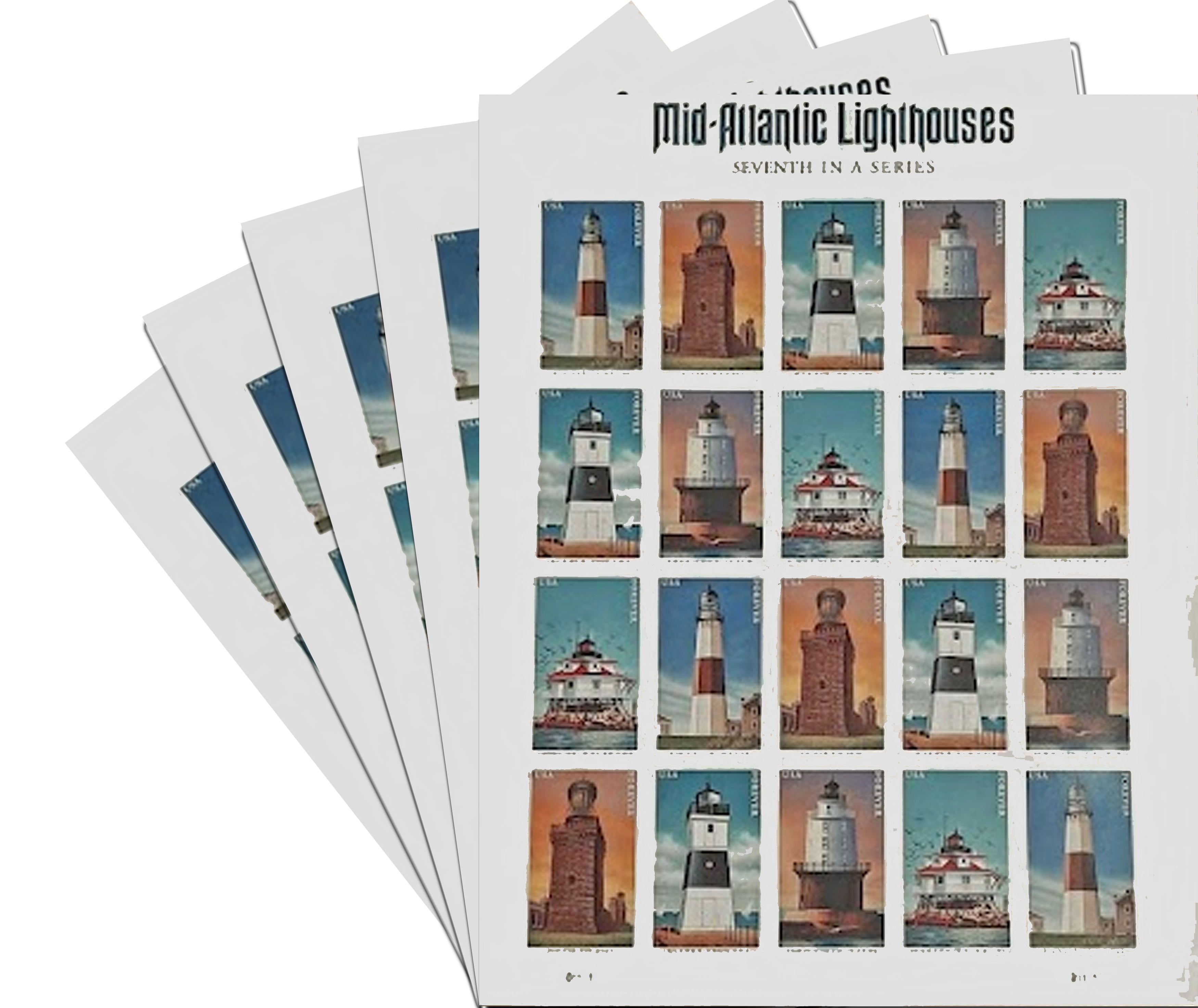 USPS Forever Stamps, Mid-Atlantic Lighthouses - 100 Postage Stamps ...