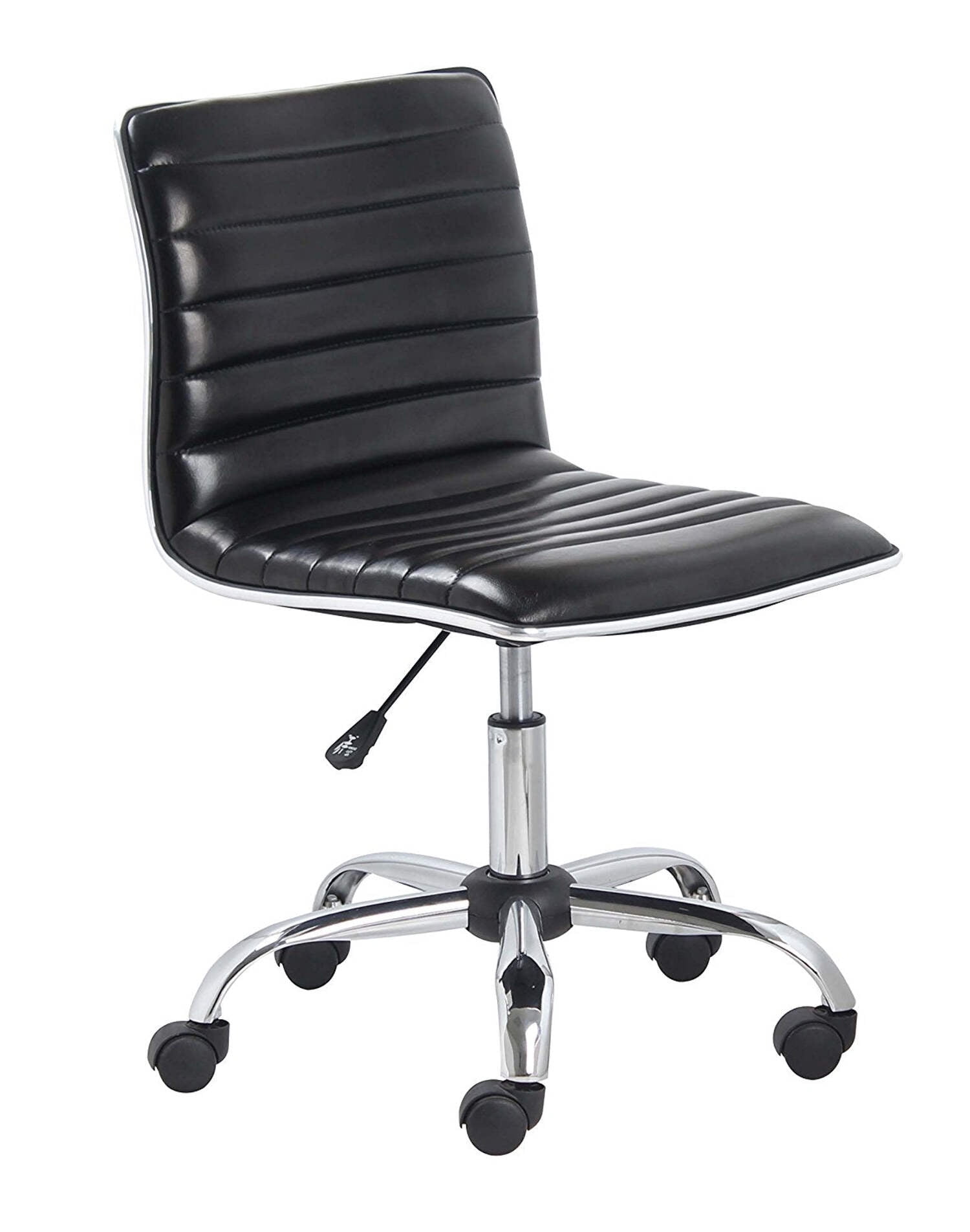 Mid Back Armless Ribbed Task Leather Chair, Black Upholstery/Chrome ...