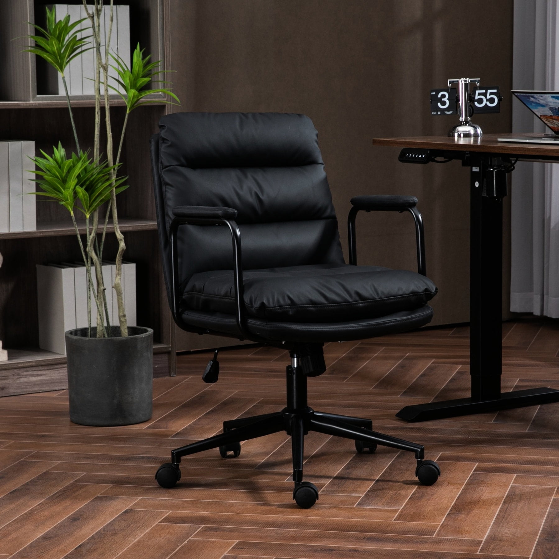 Mid Back Black Leatherette Chair - Seat Angle and Height Adjustment ...