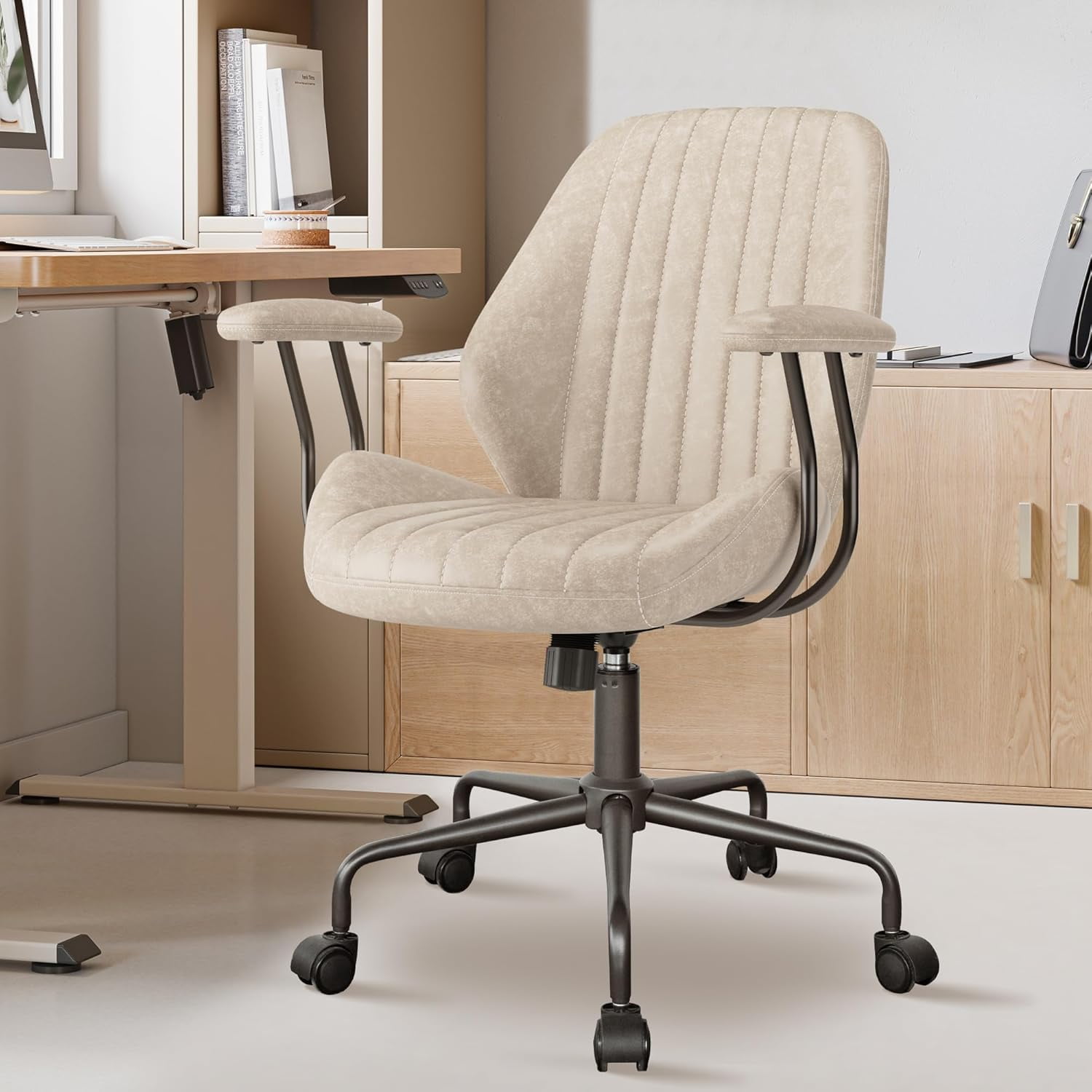 Mid Back Chair Mid Century Executive Chair Lumbar Support Ergonomic Chair Rolling Swivel Task ...