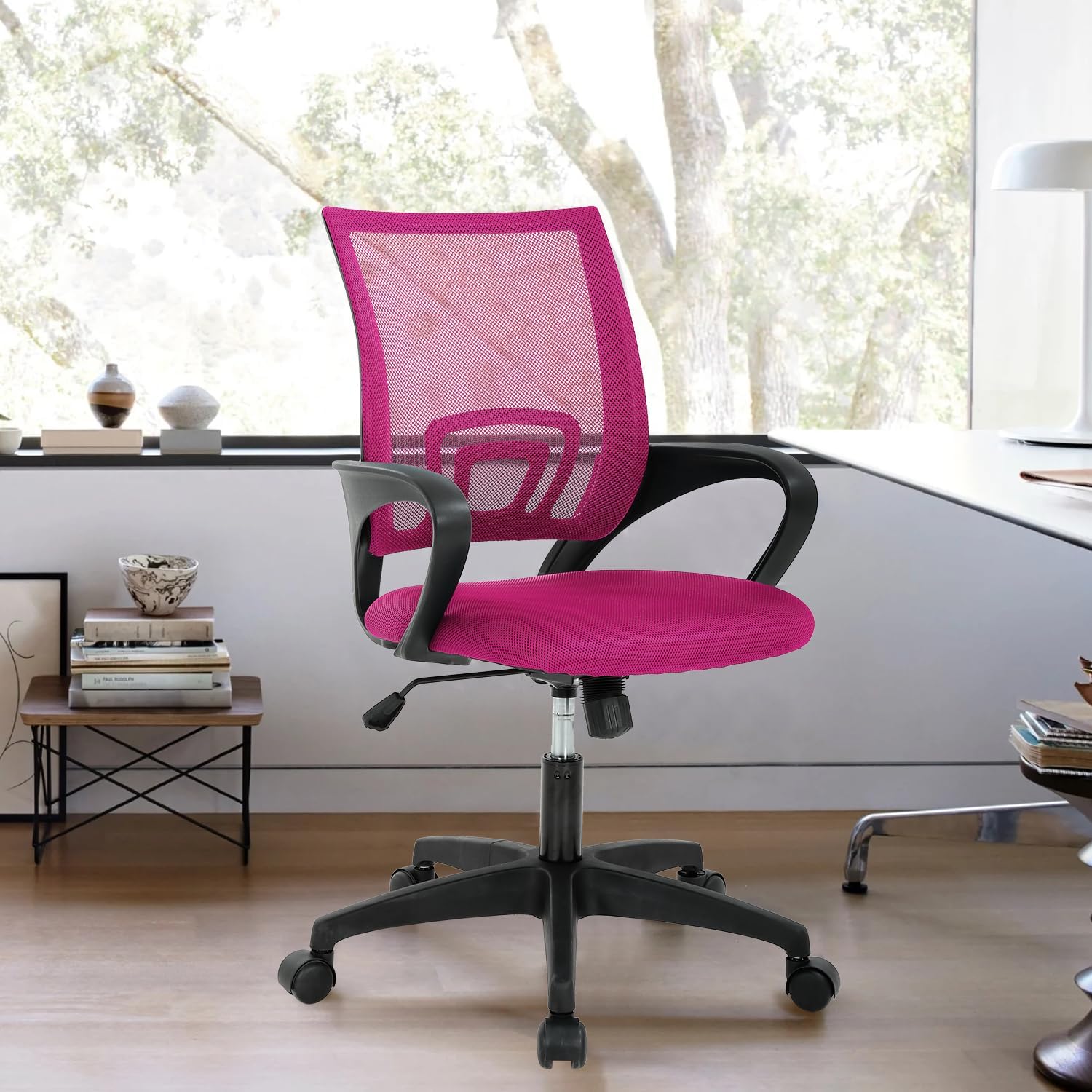 Mid Back Computer Chair, Ergonomic Office Chair with Wheels & Lumbar ...