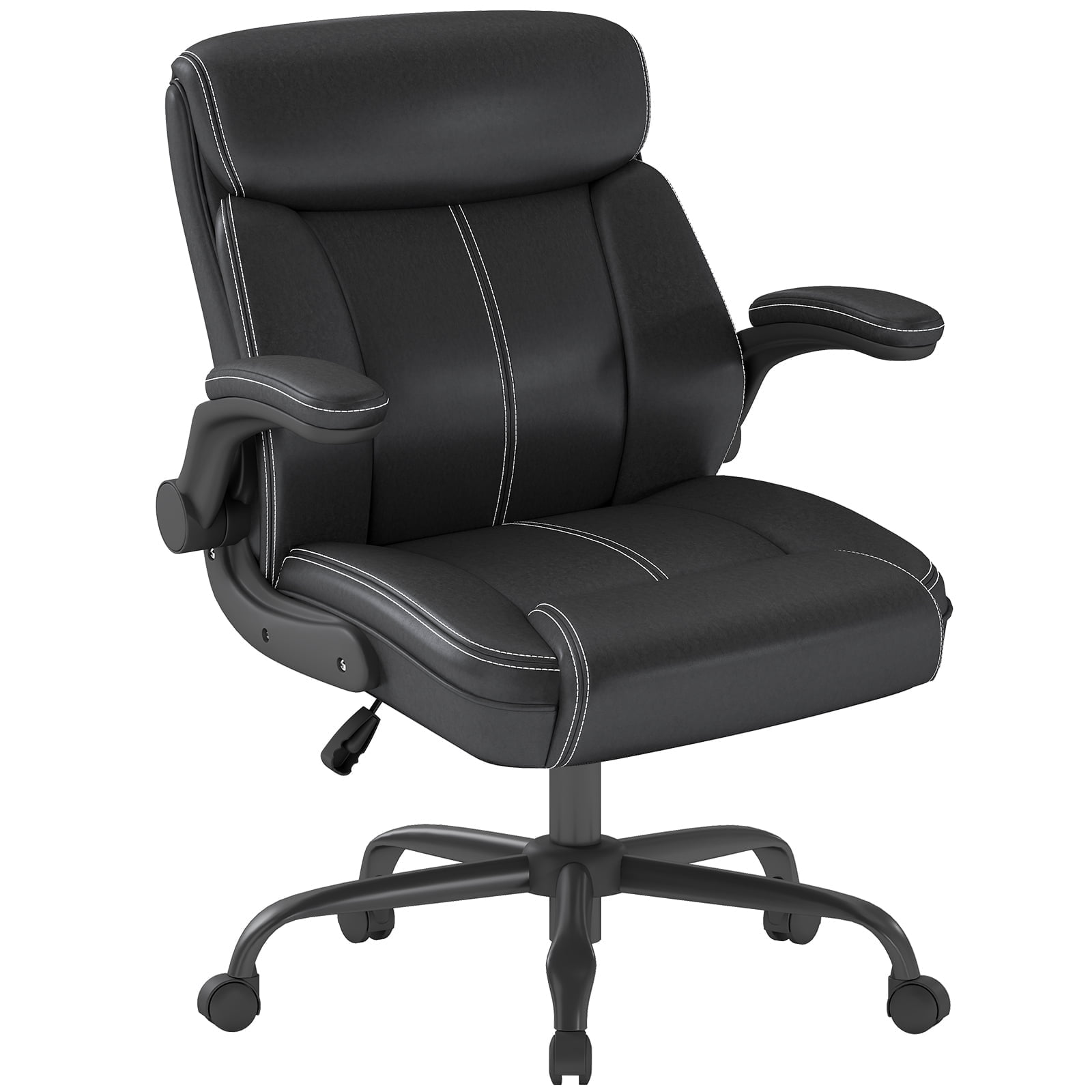 Mid-Back Executive Office Chair, Black PU Leather, Lumbar and Head ...
