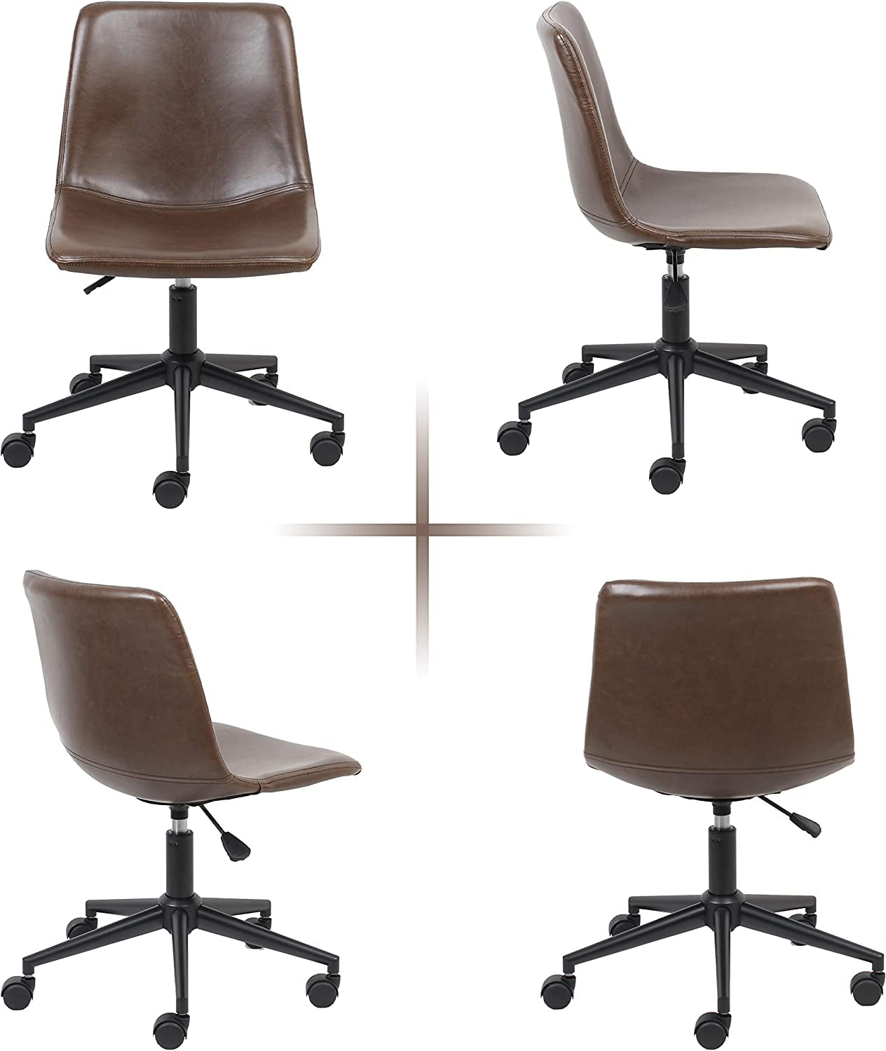 Mid Back Faux Leather Task Home Office Desk, Modern Vanity Wheels Black ...