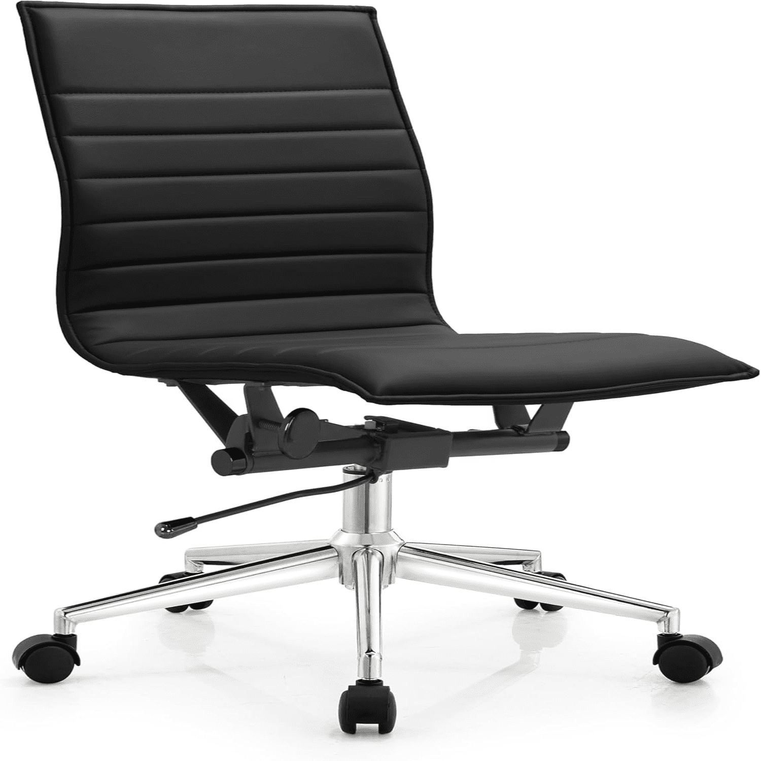 - Mid Back Height Modern Office Chair Armless Ribbed PU Leather Seat ...